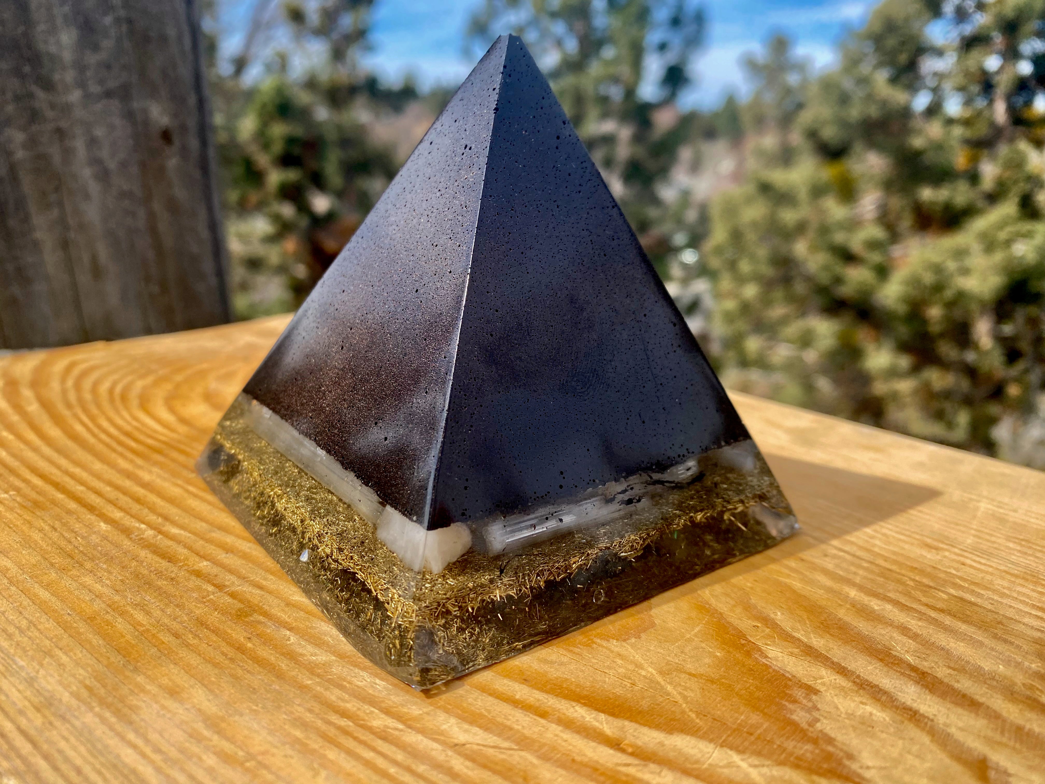 Medium Black Selenite Torus Pyramid – OrAgonite